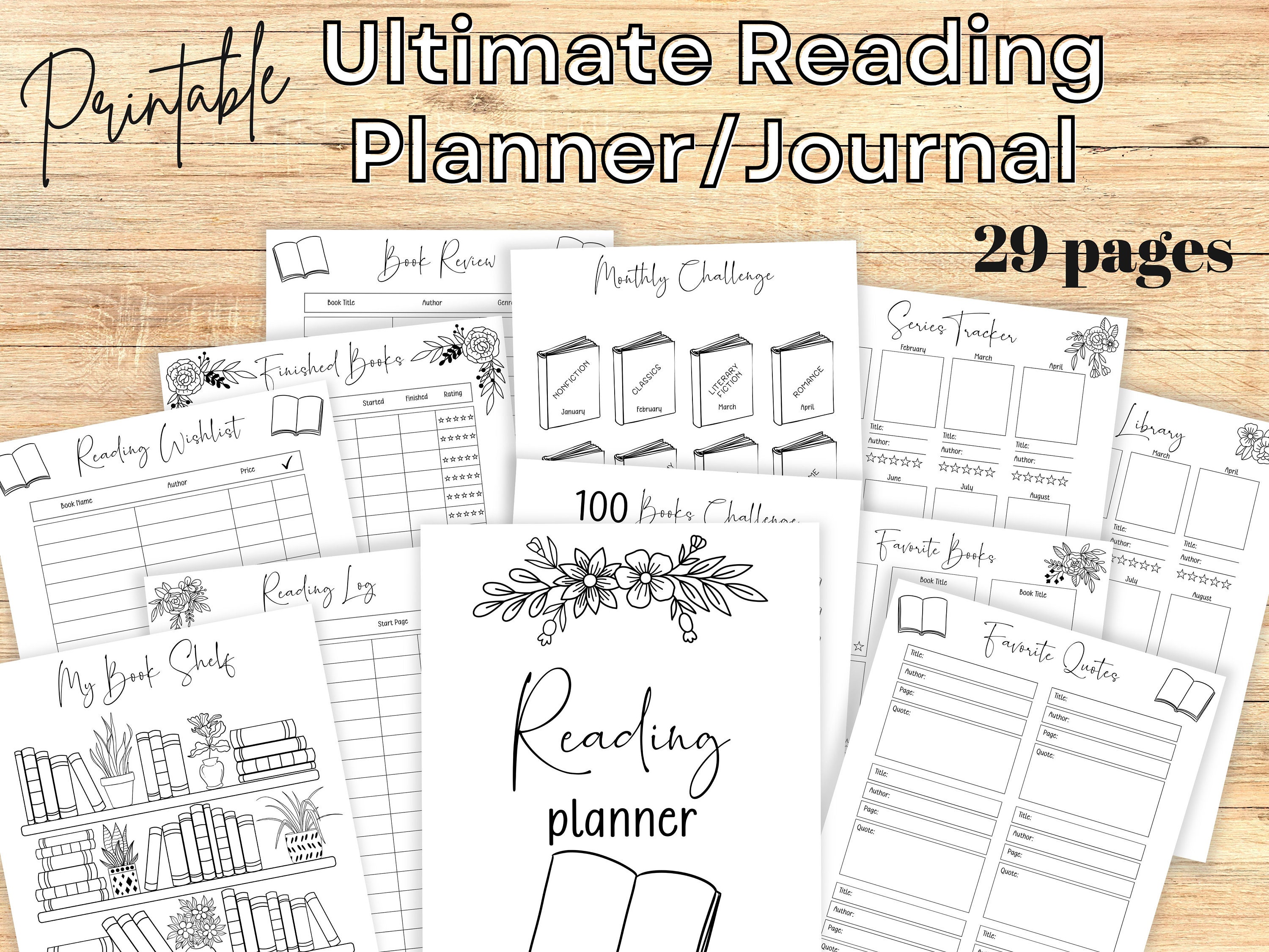 Reading Journal Book Tracker Reading Log Bookshelf Planner Insert ...