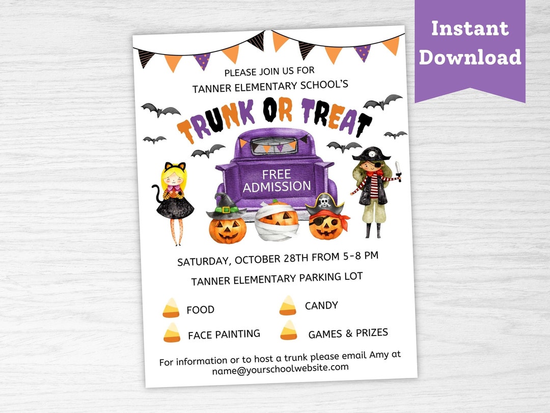 Editable Trunk or Treat Invite - Halloween Party Flyer - Invitation for ...