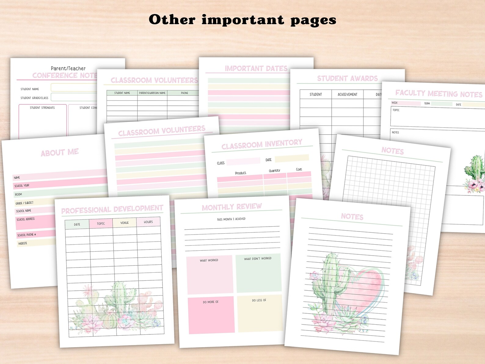 Pink Cactus Teacher Planner Printable 2023 2024 Teaching - Etsy