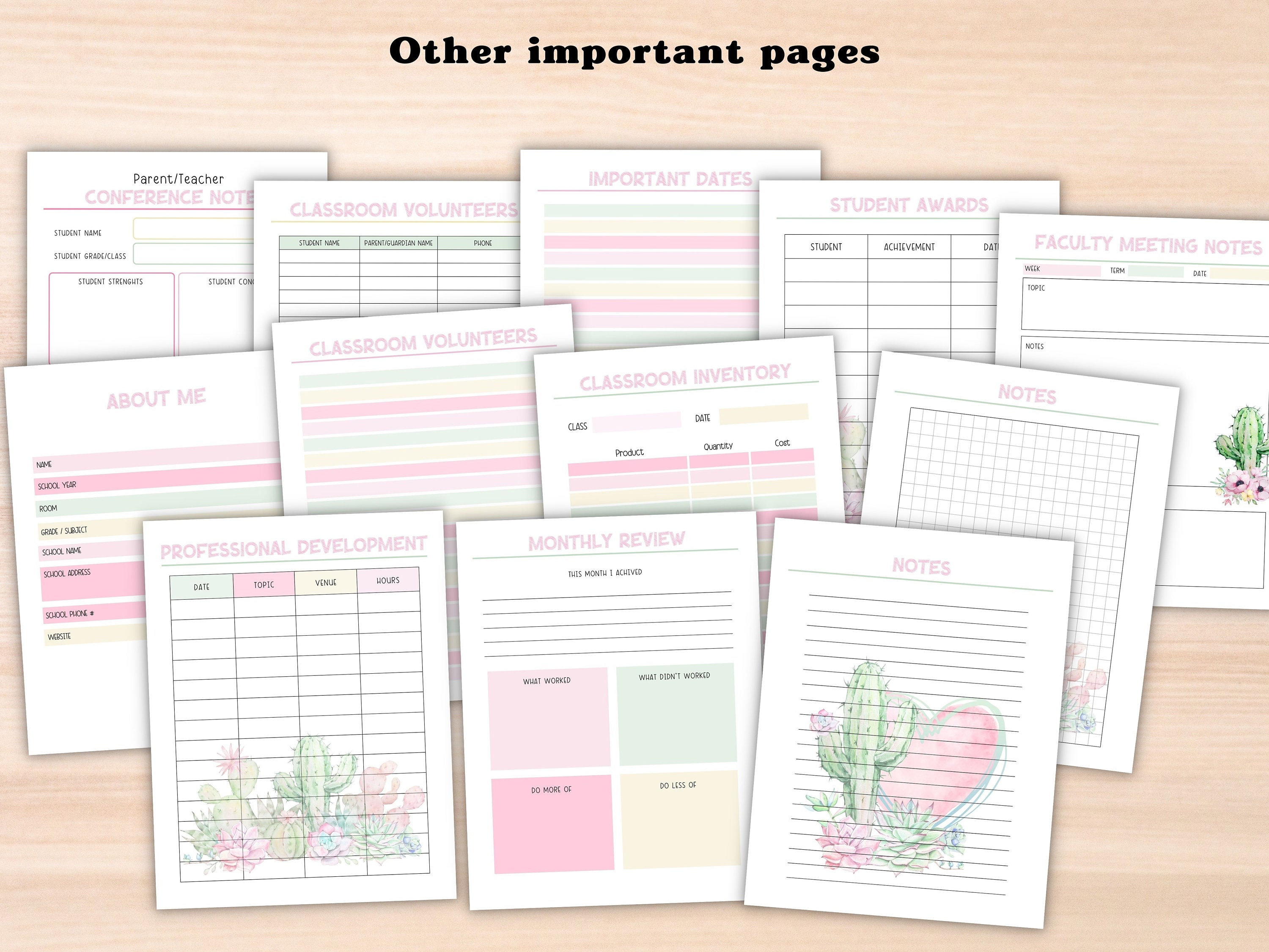 Pink Cactus Teacher Planner Printable 2023 2024 Teaching - Etsy