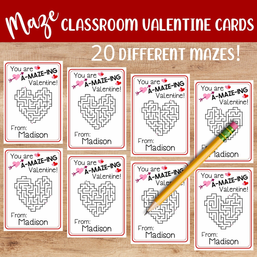 Maze Valentine Cards for Kids - Editable Classroom Valentines - Etsy