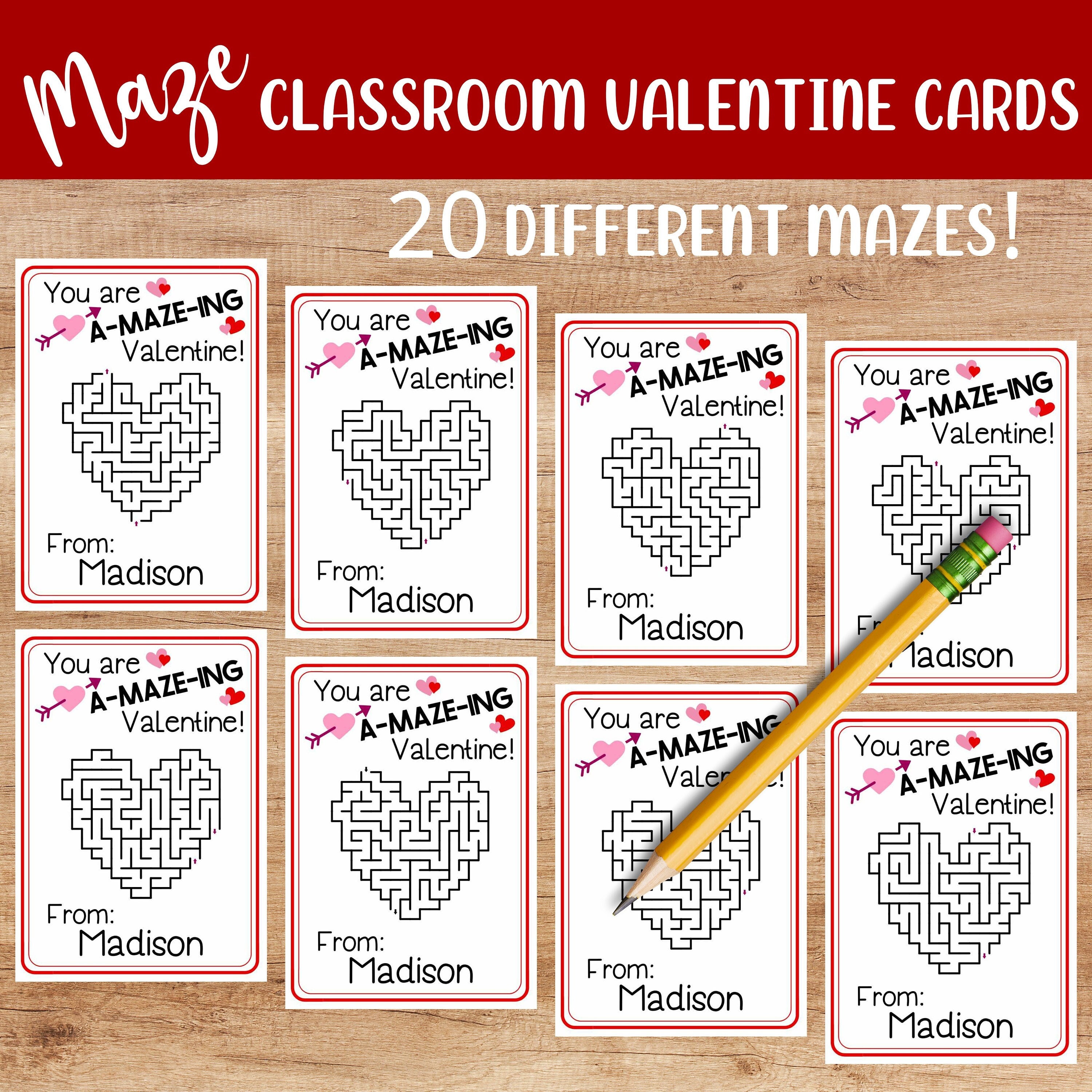 Maze Valentine Cards for Kids - Editable Classroom Valentines - Etsy