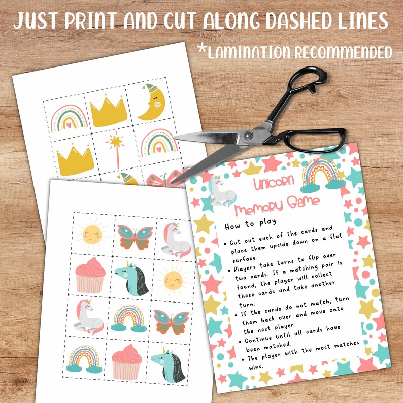 Unicorn Memory Game for Kids Printable Matching Game for Toddler ...