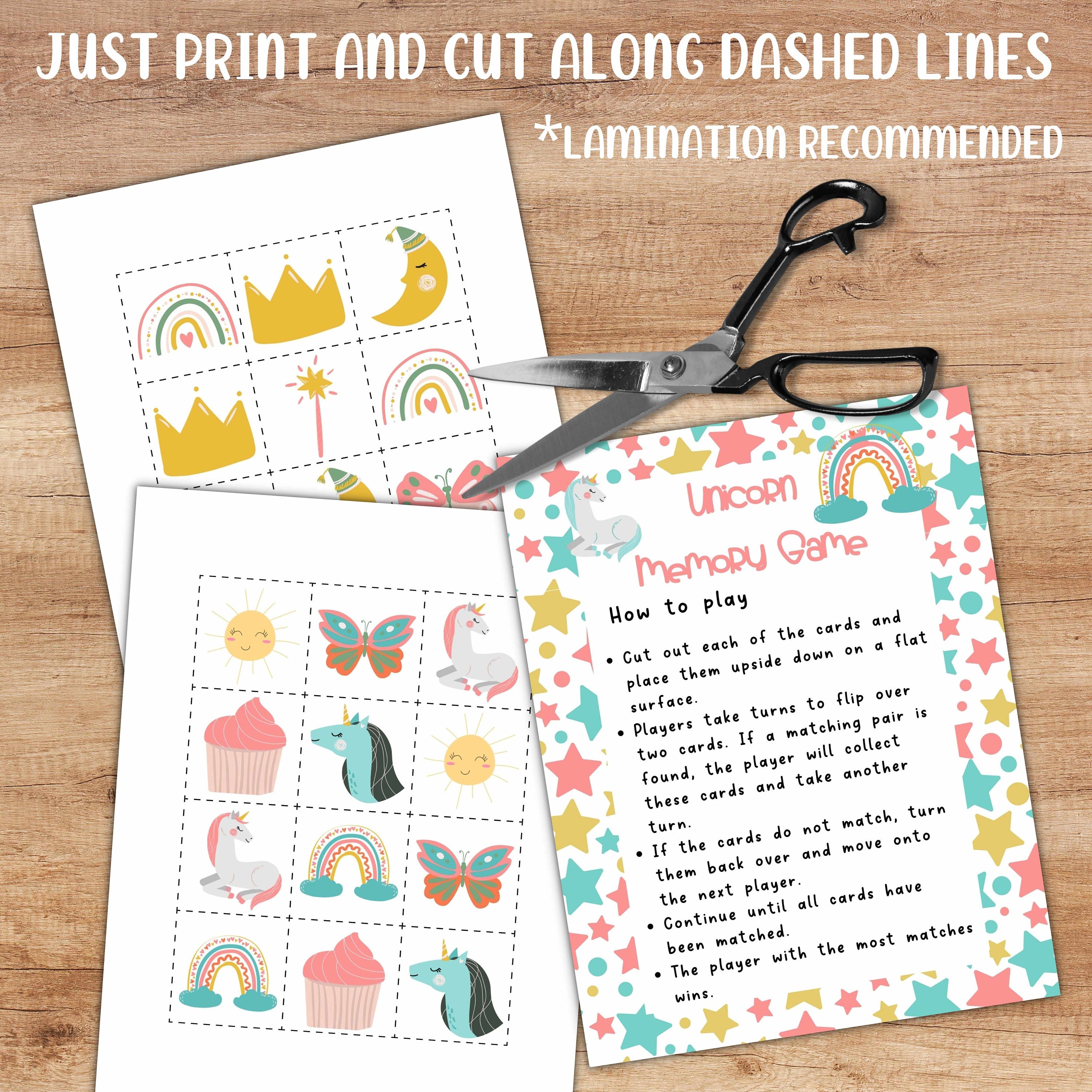 Unicorn Memory Game for Kids Printable Matching Game for Toddler ...