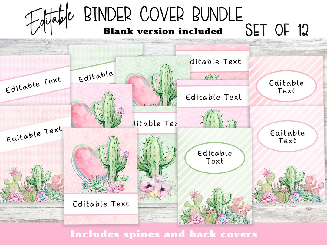 Cactus Binder Cover Printable - Set of 12 Editable Boho Covers and ...