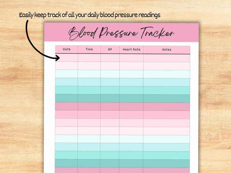Blood Pressure Log - Printable Tracker to Chart Your BP - Instant ...