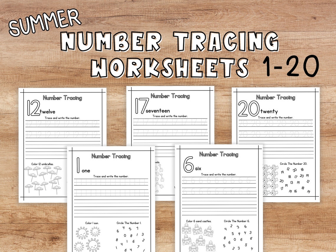 Number Recognition Worksheets 1 to 20 Counting & Tracing for Preschool ...