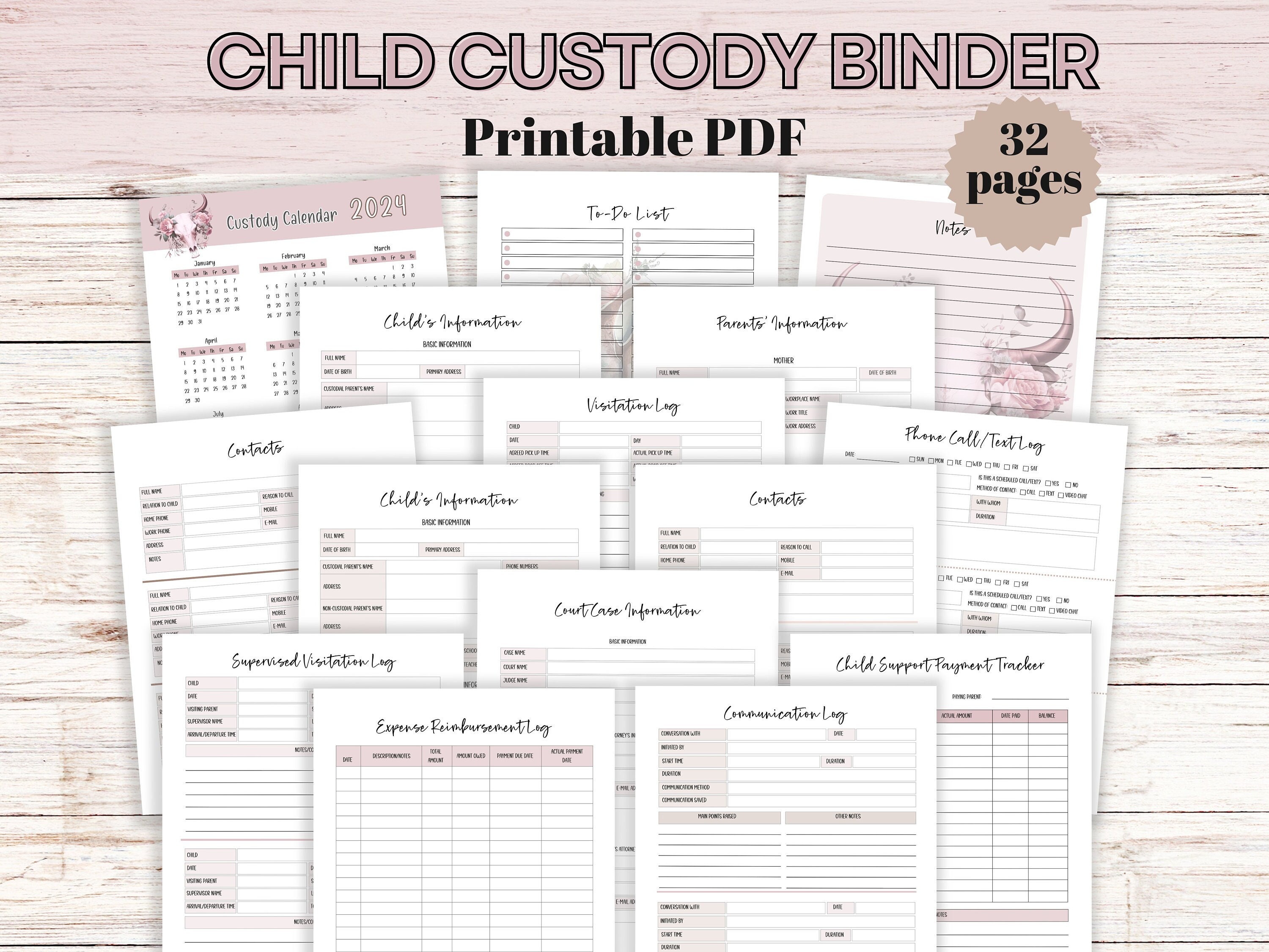 Custody Binder - Printable Planner & Organizer for Child Custody - Log ...