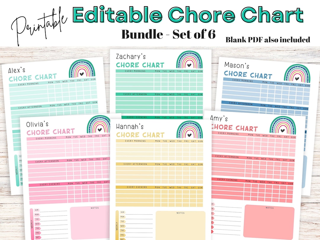 Chore Chart for Multiple Kids - Editable and Printable Behavior ...