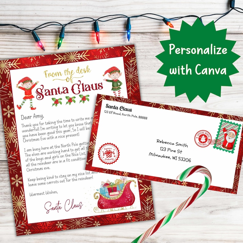 Personalized Letter From Santa With Envelope Template - Editable Santa ...