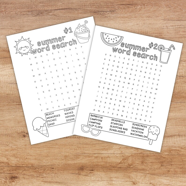 Summer Word Search Printable - Fun Boredom Buster Travel Activities - Etsy