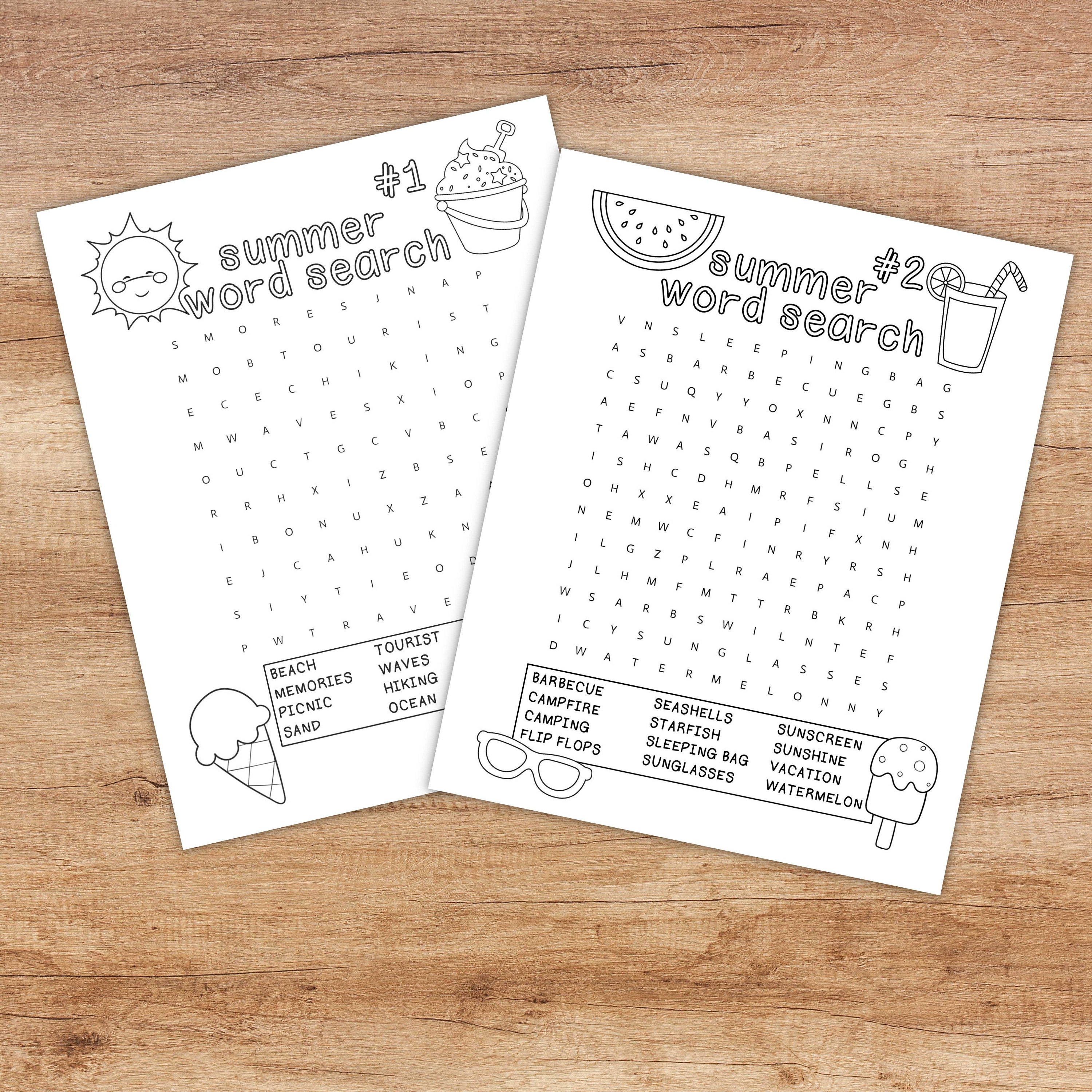 Summer Word Search Printable - Fun Boredom Buster Travel Activities - Etsy