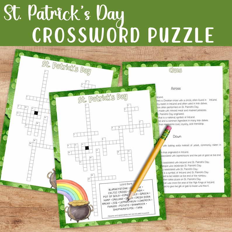 Crucigrama del Día de San Patricio - Juego imprimible para adultos ...