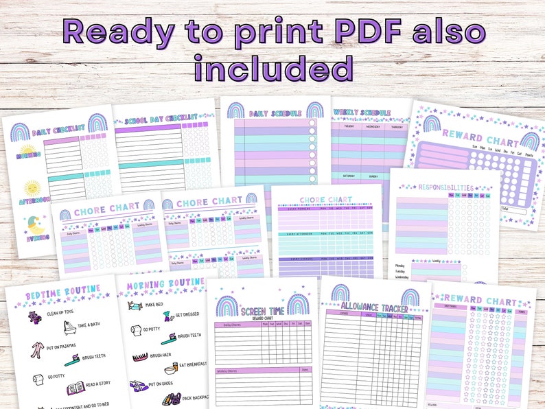 Chore Chart for Kids Editable Multiple Kids Responsibility Allowance ...