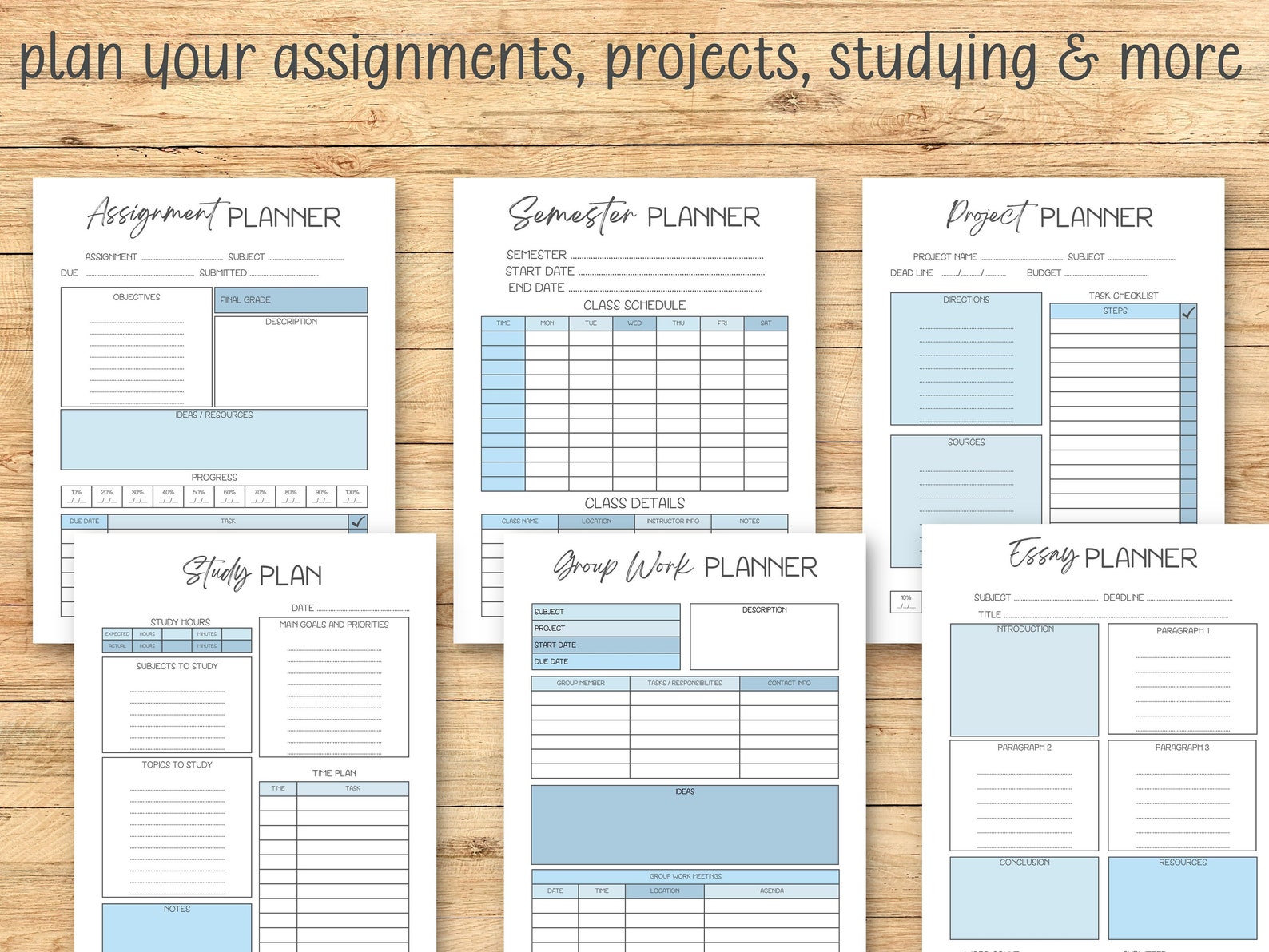 Printable Student Academic Planner - Grade Tracker Assignment Exam Prep ...