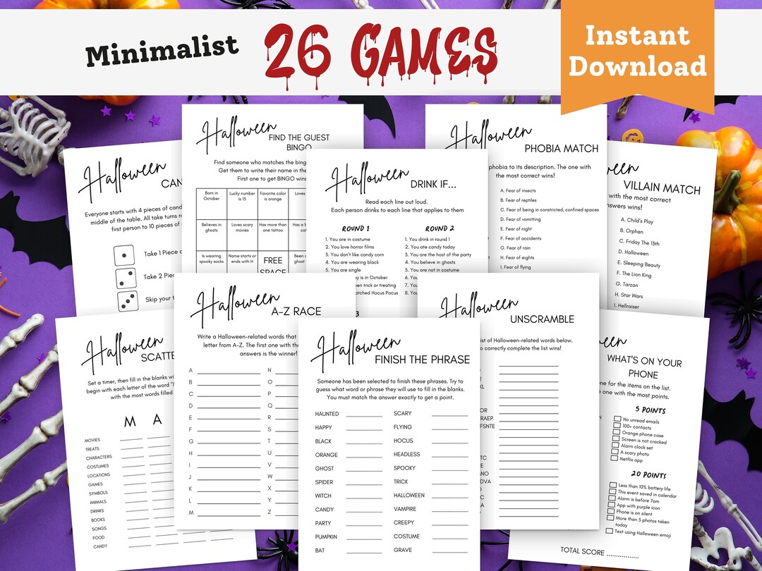 Halloween Printable 26 Game Bundle - Party Activities for Kids Teens ...