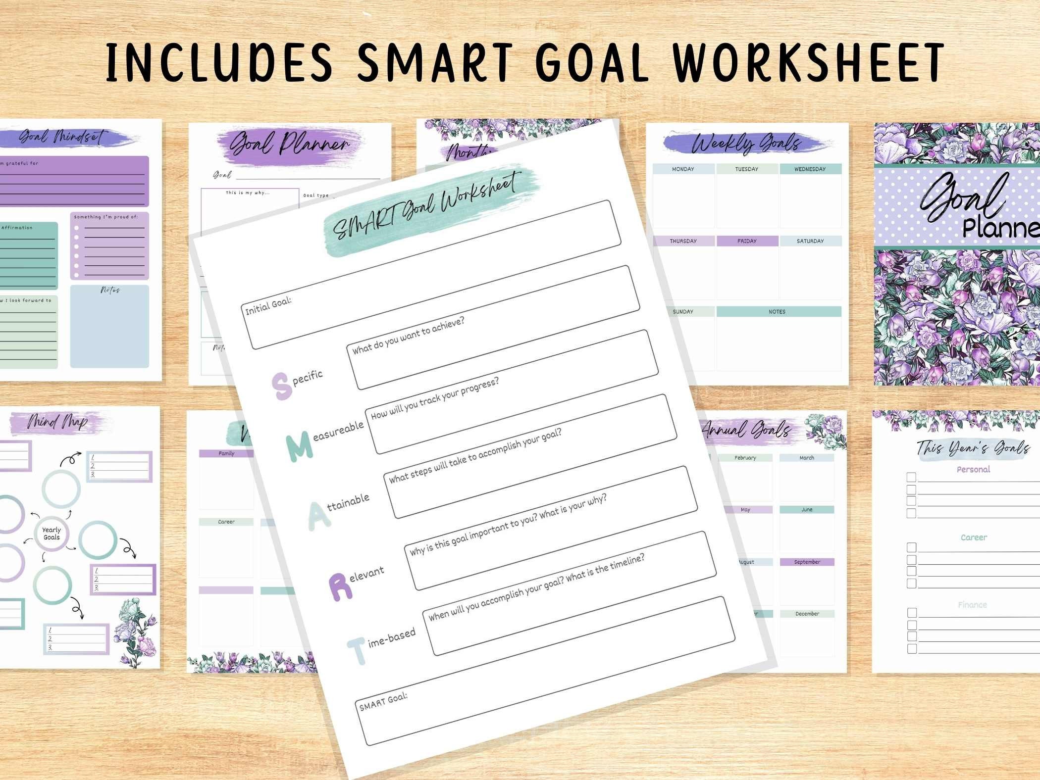 Goal Setting Worksheet Bundle - Printable Planner With SMART Goal ...