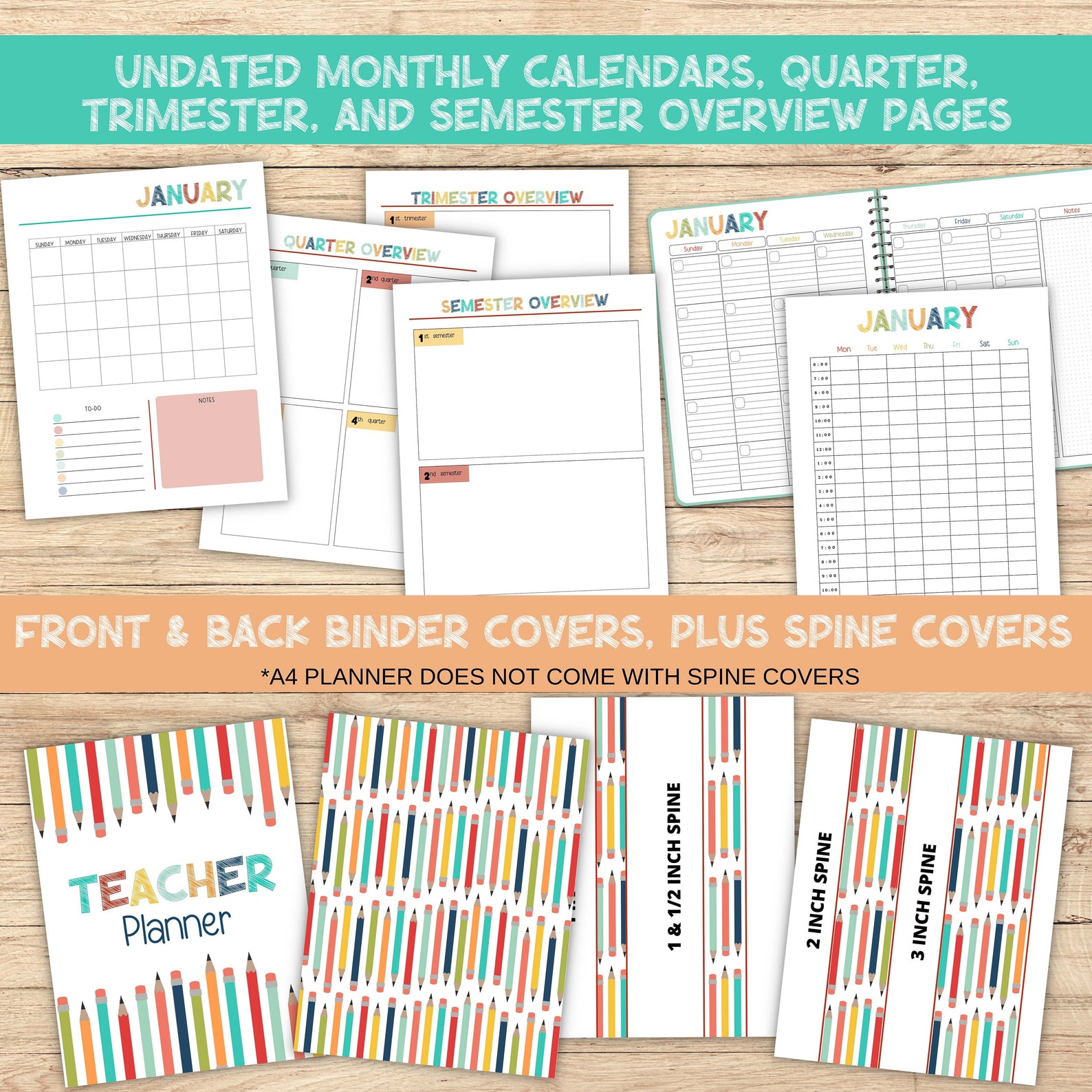 Teacher Planner Printable Colorful Academic Binder With Lesson Planner ...