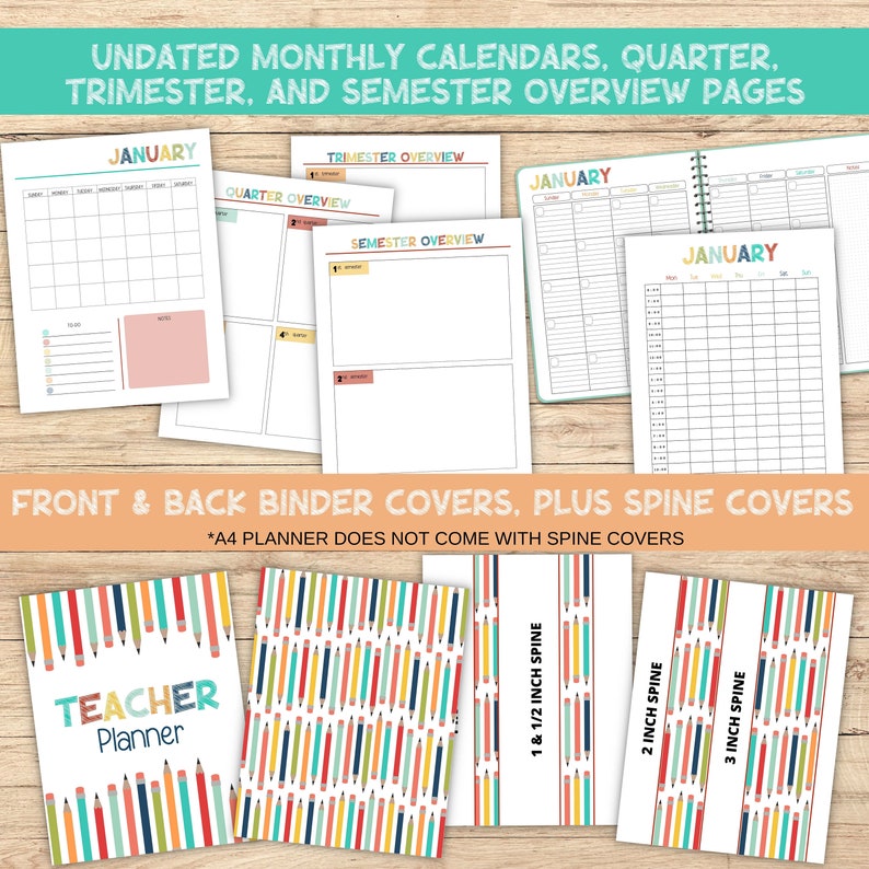 Teacher Planner Printable Colorful Academic Binder With Lesson Planner ...