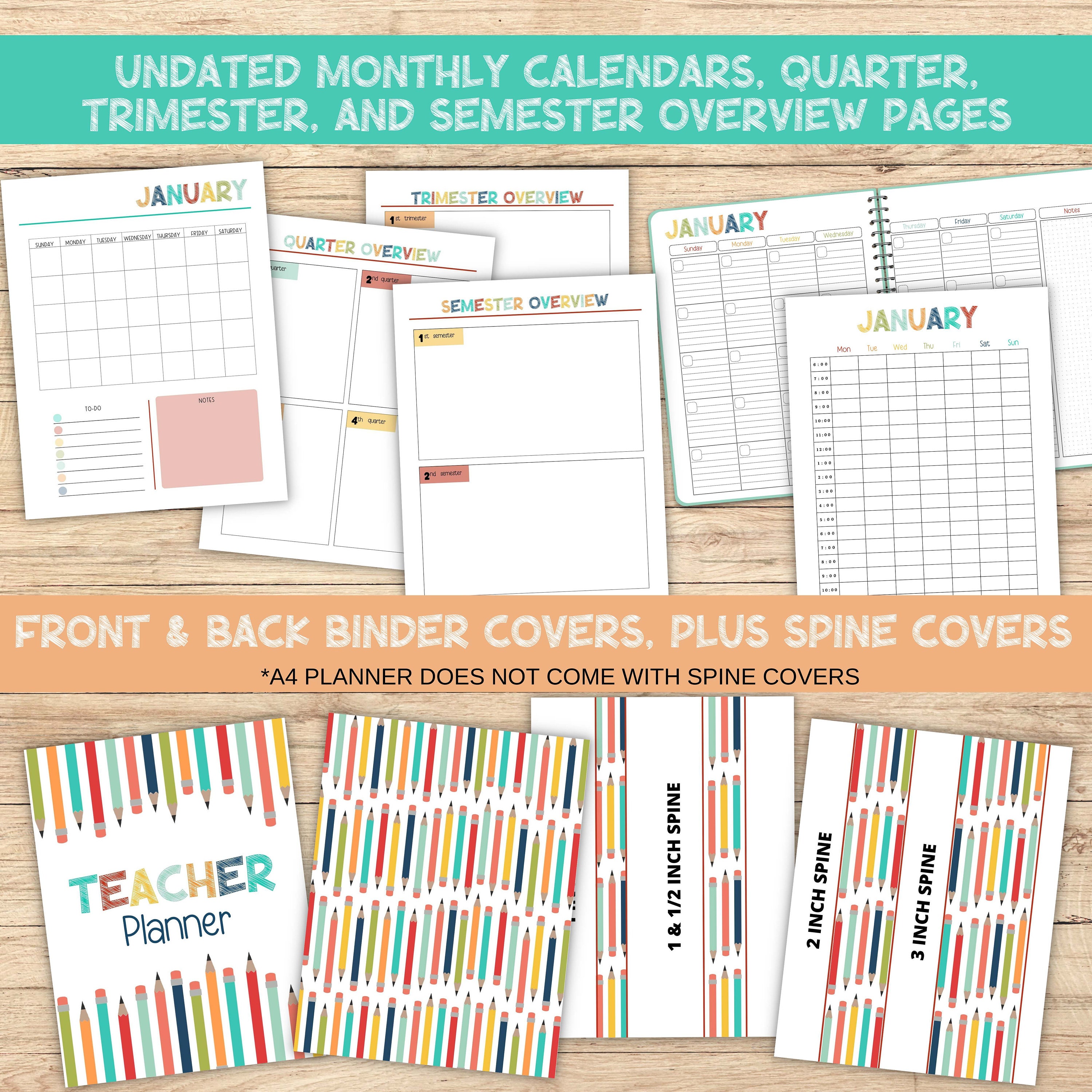 Teacher Planner Printable Colorful Academic Binder With Lesson Planner ...