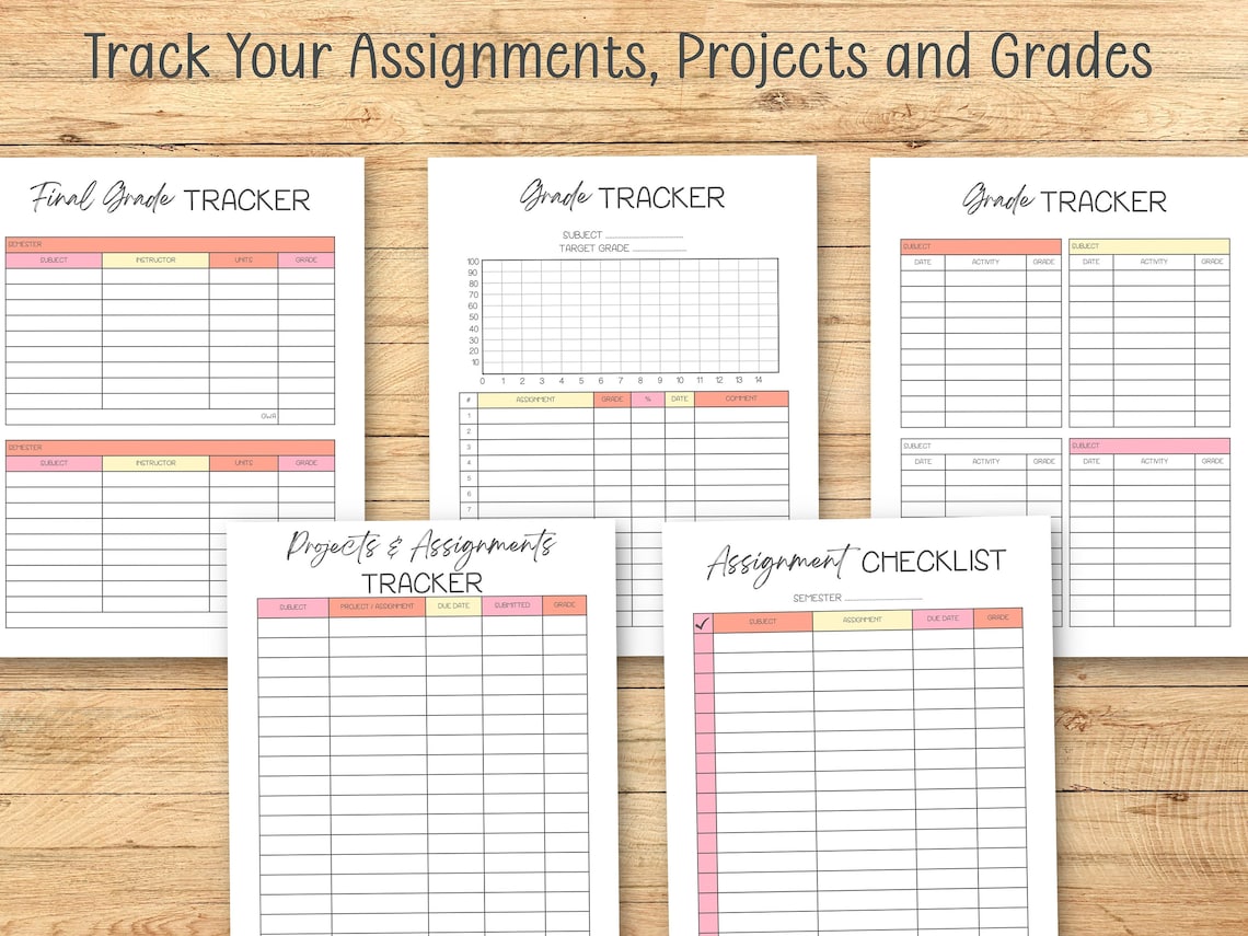 Printable Student Academic Planner Grade Tracker Assignment Exam Prep ...