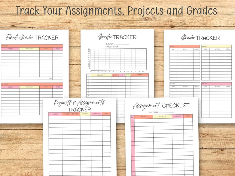 Printable Student Academic Planner - Grade Tracker Assignment Exam Prep ...