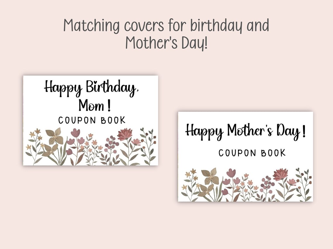 Printable Coupon Book Mothers Day or Birthday Coupons Mom Gift From ...