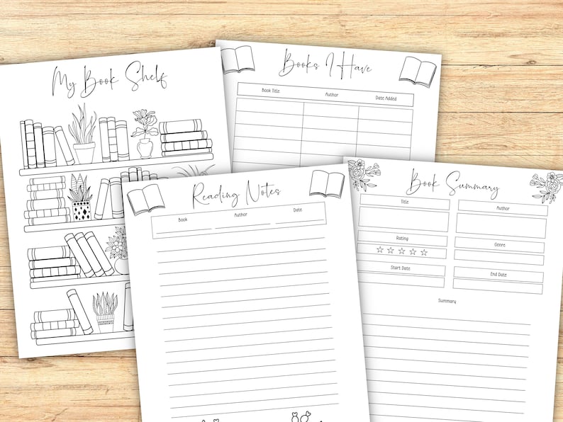 Reading Journal Book Tracker Reading Log Bookshelf Planner Insert ...