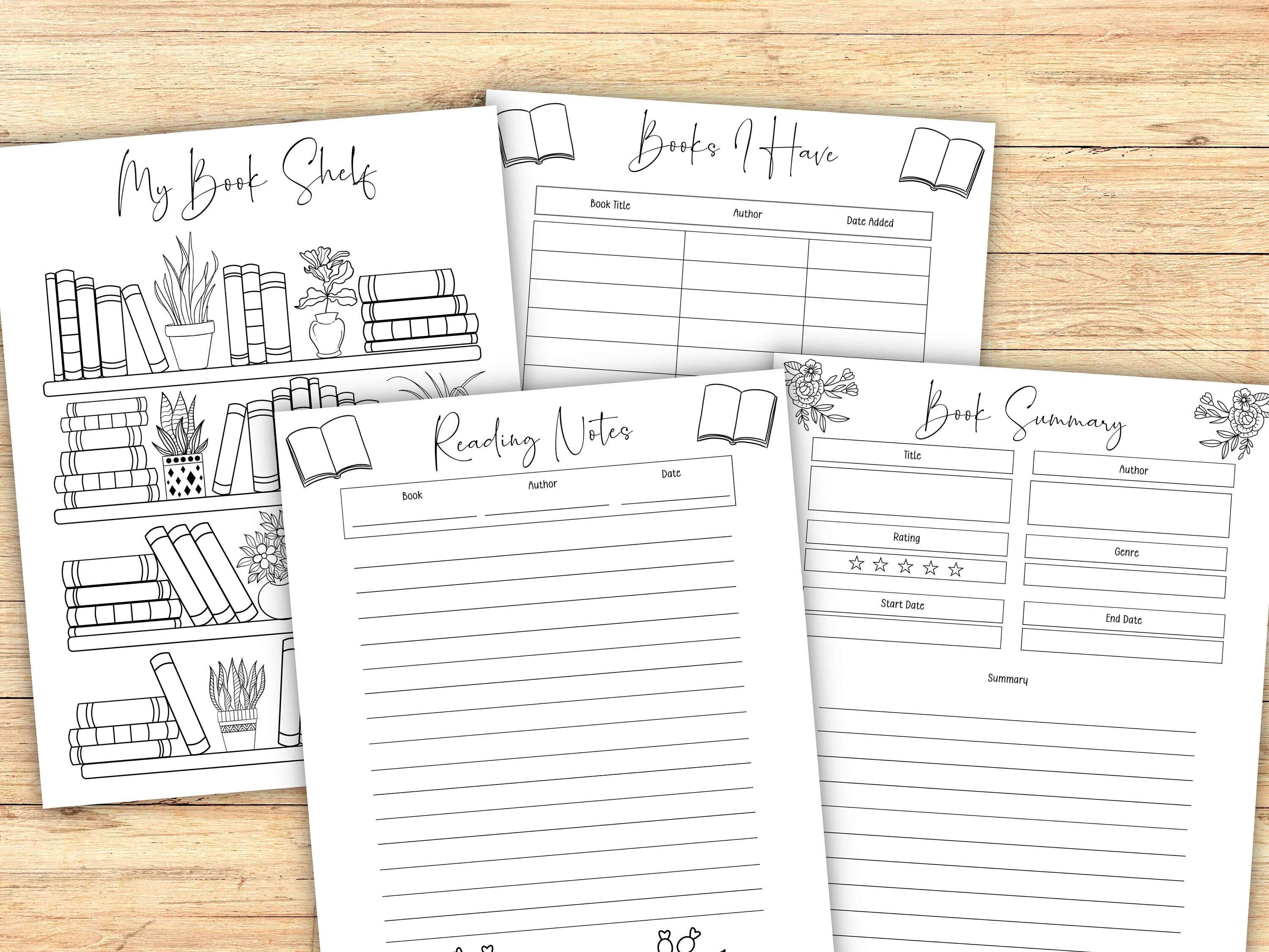 Reading Journal Book Tracker Reading Log Bookshelf Planner Insert ...