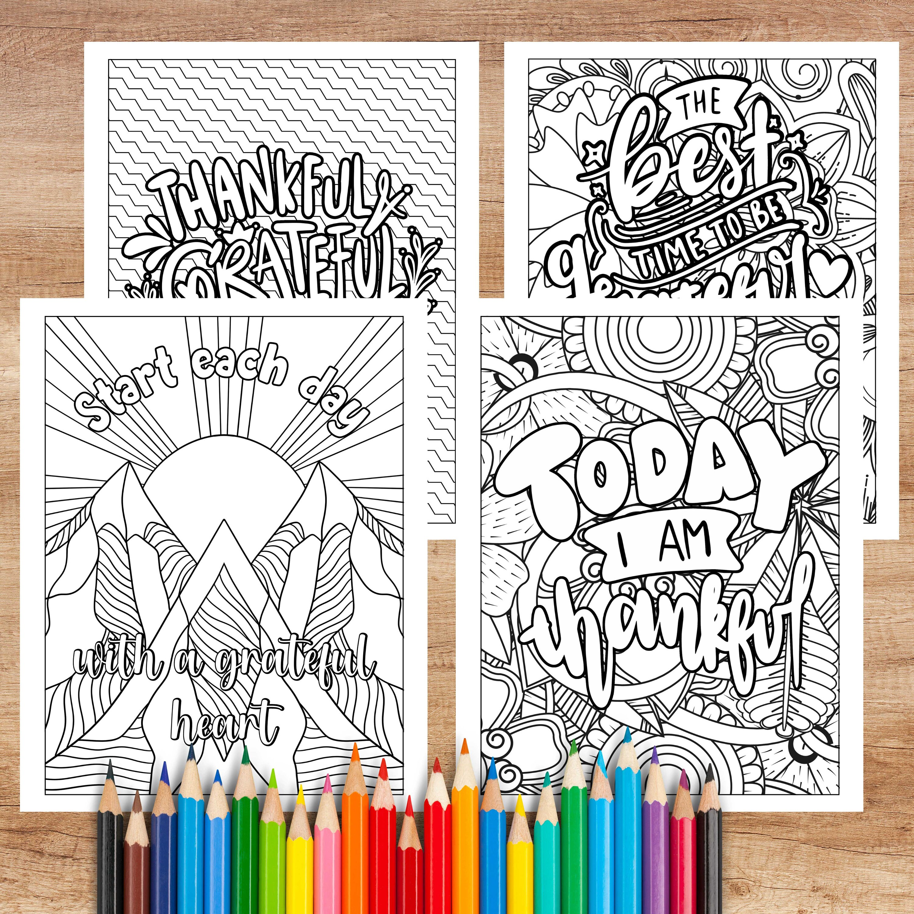 25 Gratitude Coloring Pages for Adults and Teens Printable Self Care ...
