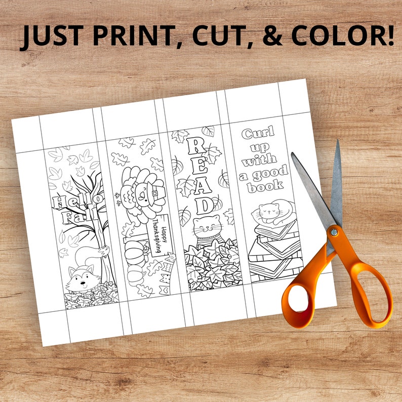 Printable Fall Coloring Bookmarks for Kids - Set of 4 Thanksgiving ...