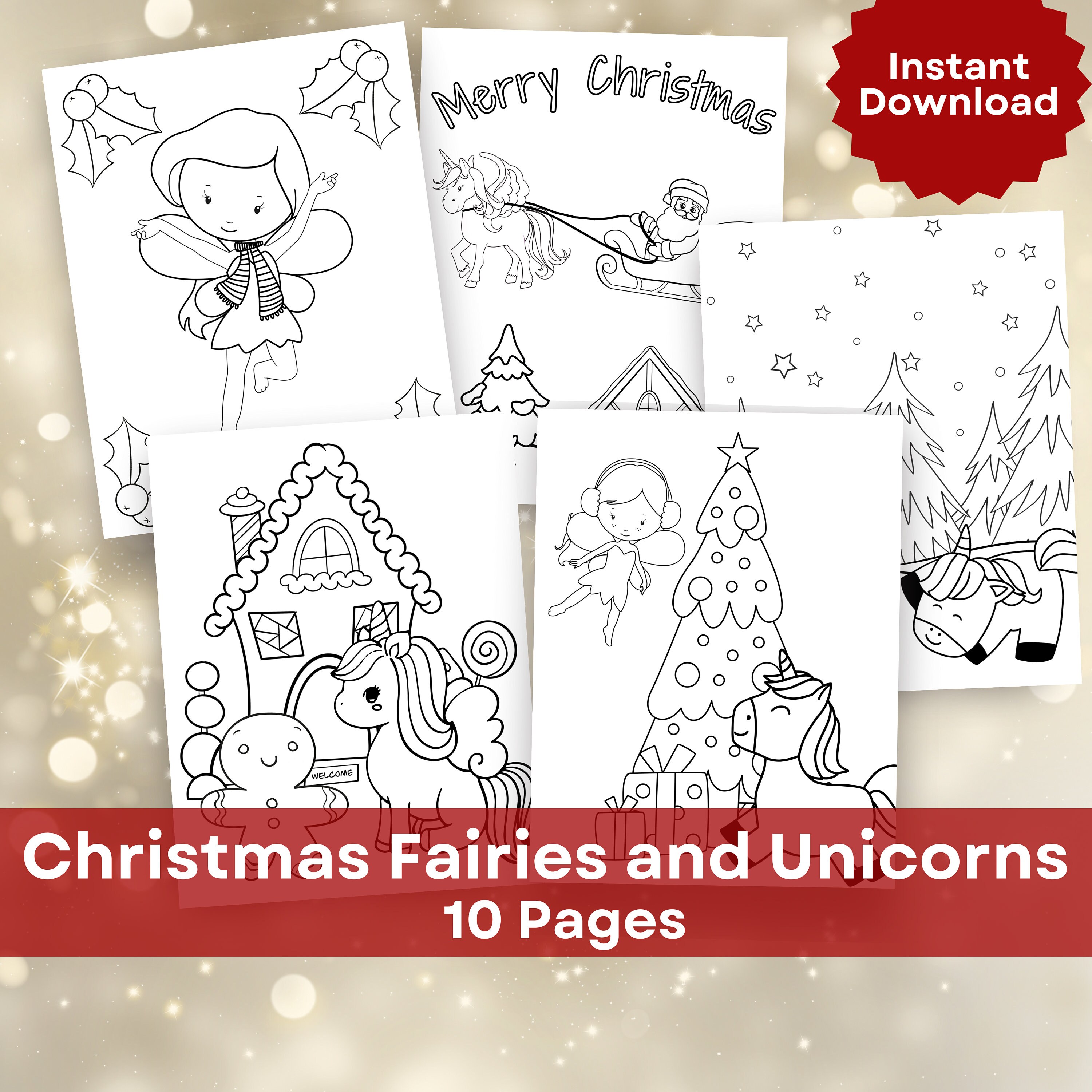 Christmas Fairy and Unicorn Coloring Pages - 10 Printable Coloring ...