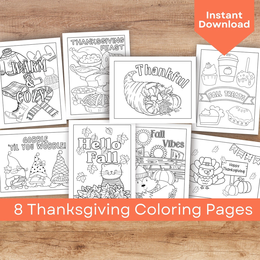 Thanksgiving Coloring Pages - 8 Printable Fall Coloring Sheets - Autumn ...