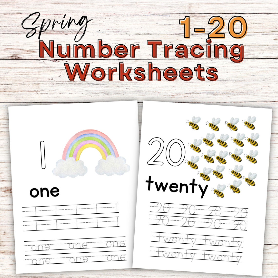 Number Tracing Worksheets 1 to 20 Printable Spring Preschool Math ...