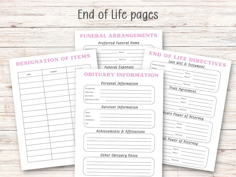 End of Life Planner - Printable Emergency Binder PDF - in Case of ...