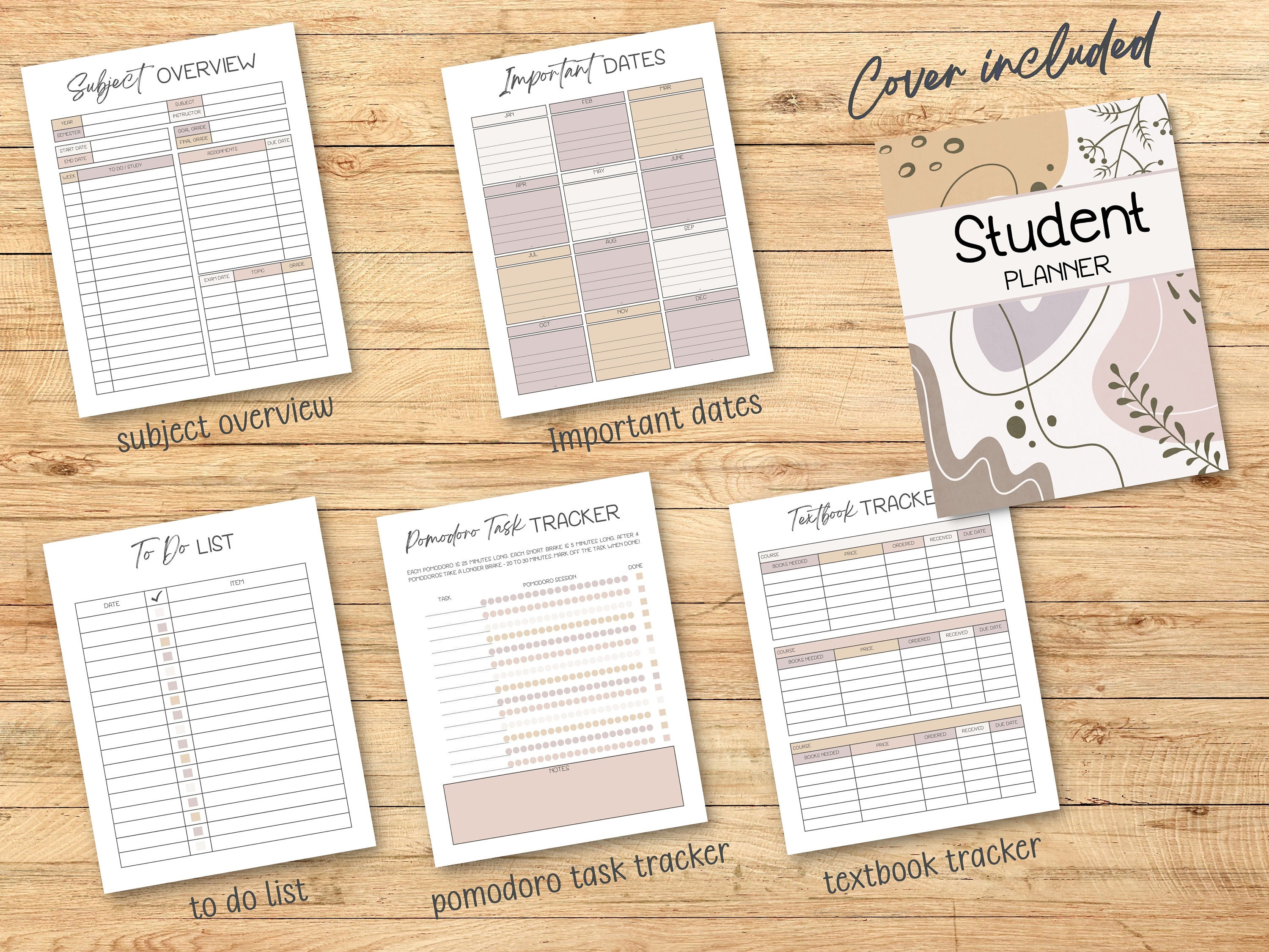 Printable Student Academic Planner Grade Tracker Assignment Exam Prep ...