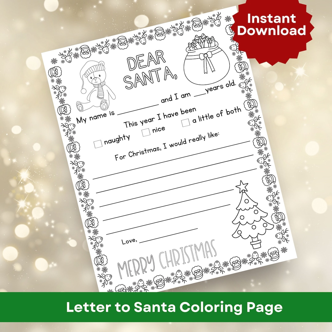 Letter to Santa Coloring Page - Printable Dear Santa Christmas Wish ...