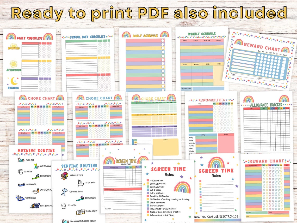 Chore Chart for Kids Editable Multiple Kids Responsibility Allowance ...