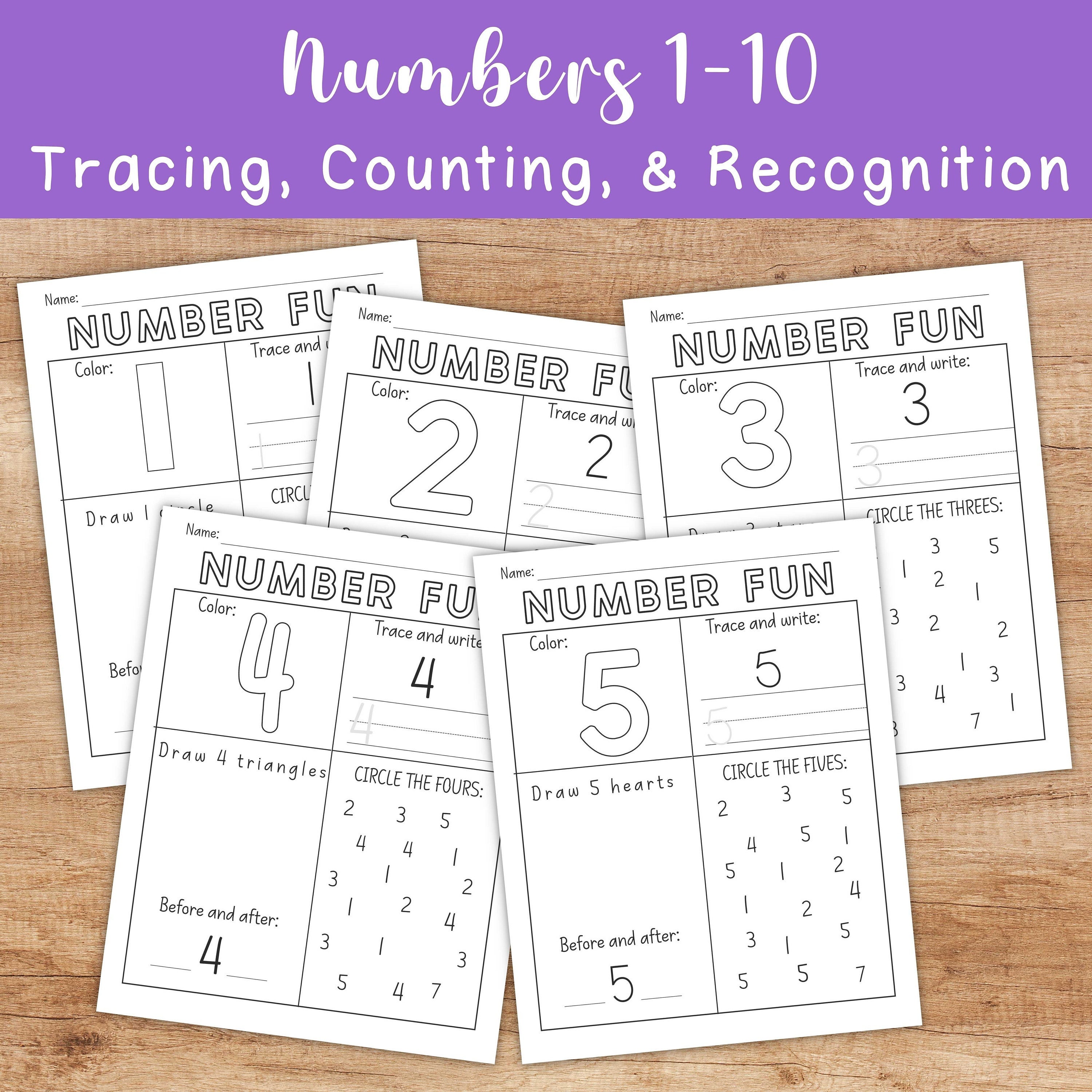 Number Tracing Worksheets for Preschool Pre-k Kindergarten Math ...
