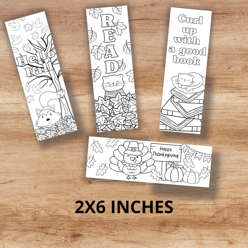 Printable Fall Coloring Bookmarks for Kids - Set of 4 Thanksgiving ...