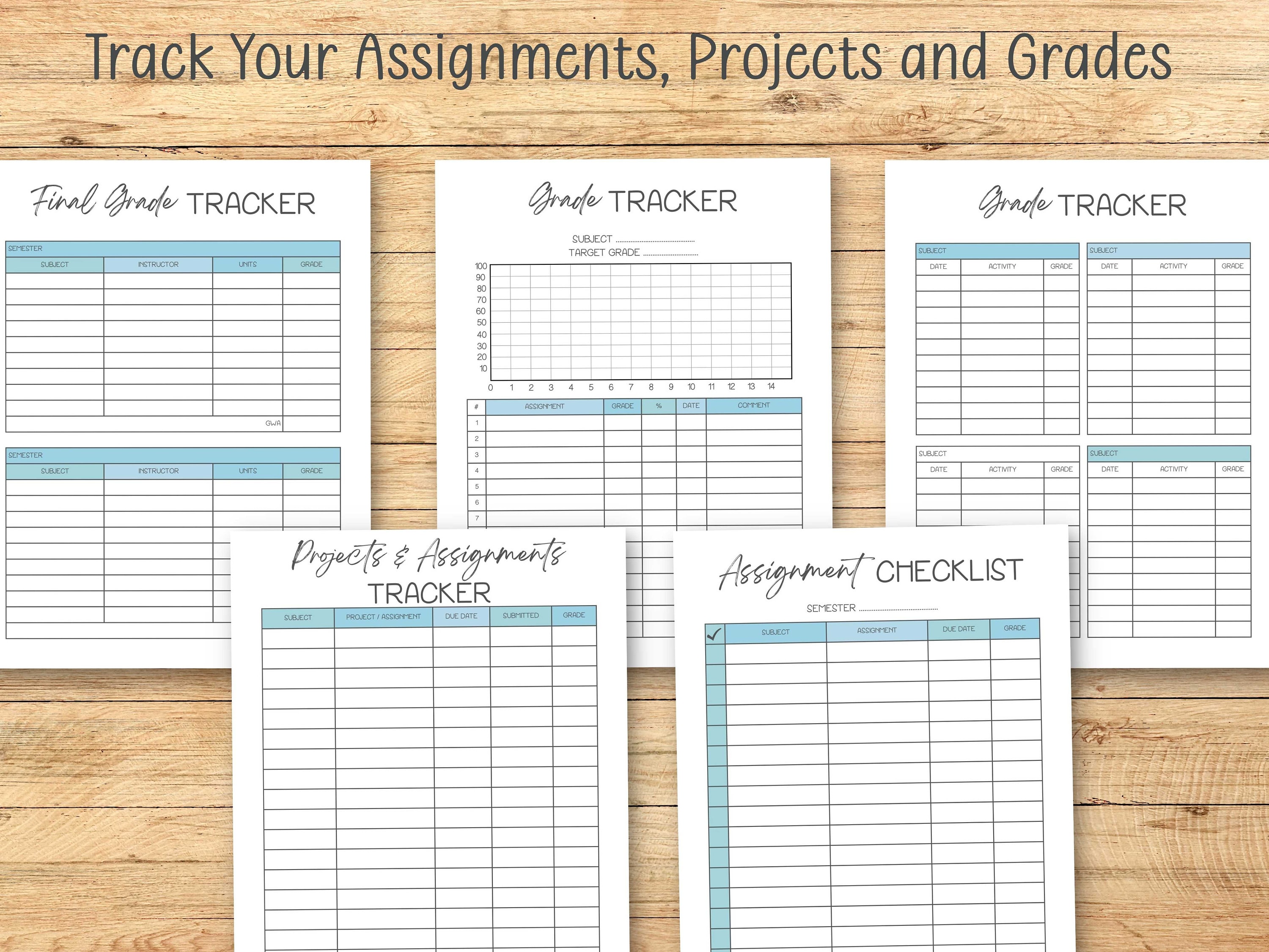 Printable Student Academic Planner Grade Tracker Assignment Exam Prep ...