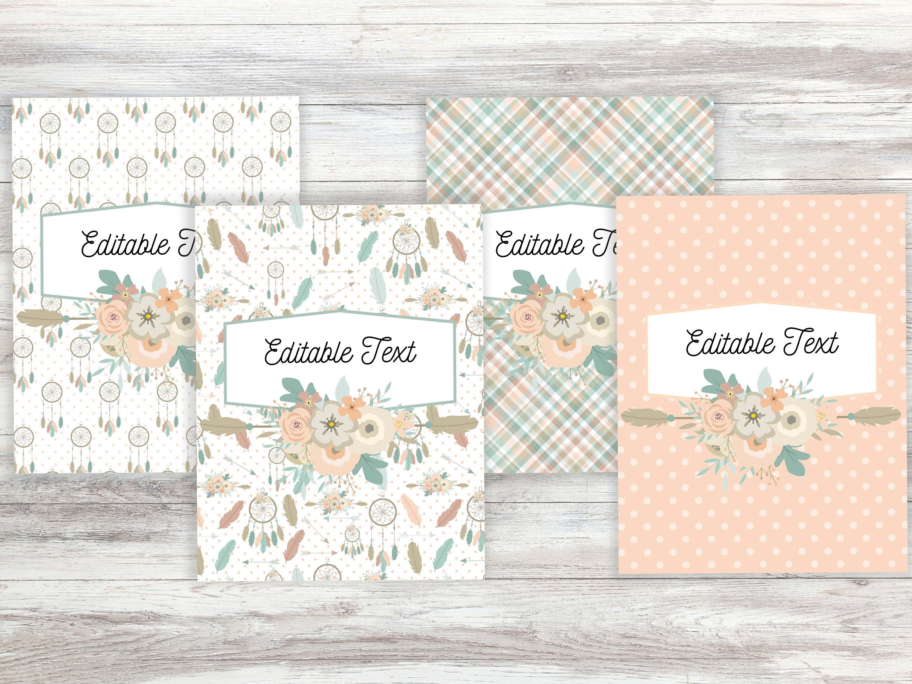 Binder Cover Printable Set of 12 Editable Boho Covers and Spines - Etsy