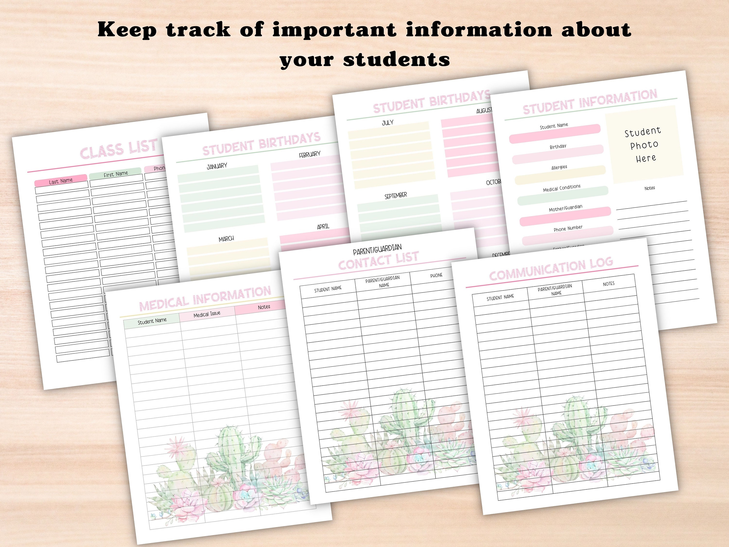 Pink Cactus Teacher Planner Printable 2023 2024 Teaching - Etsy
