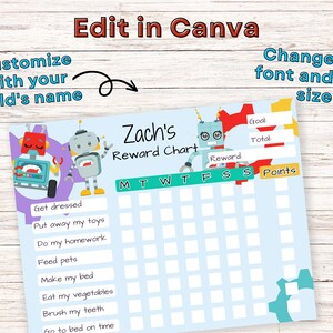 Chore Chart for Kids - Printable Boys Robot Reward Behavior ...