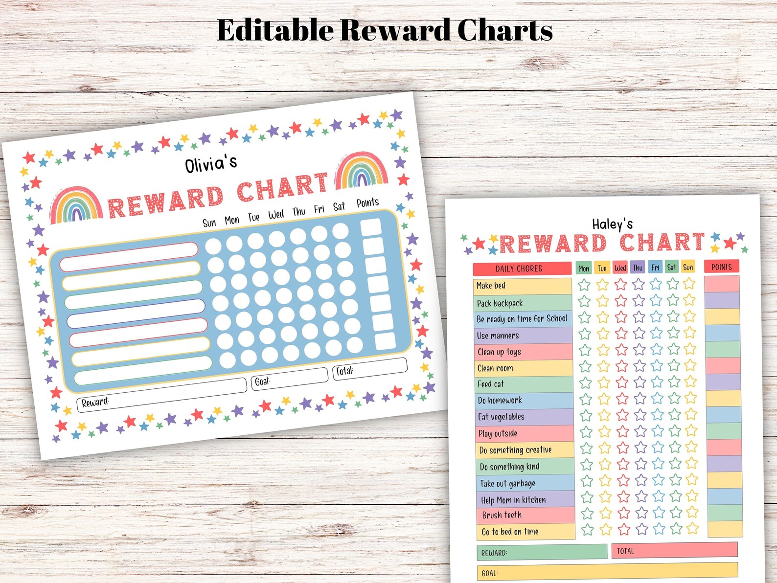 Chore Chart for Kids - Editable Multiple Kids Responsibility Allowance ...