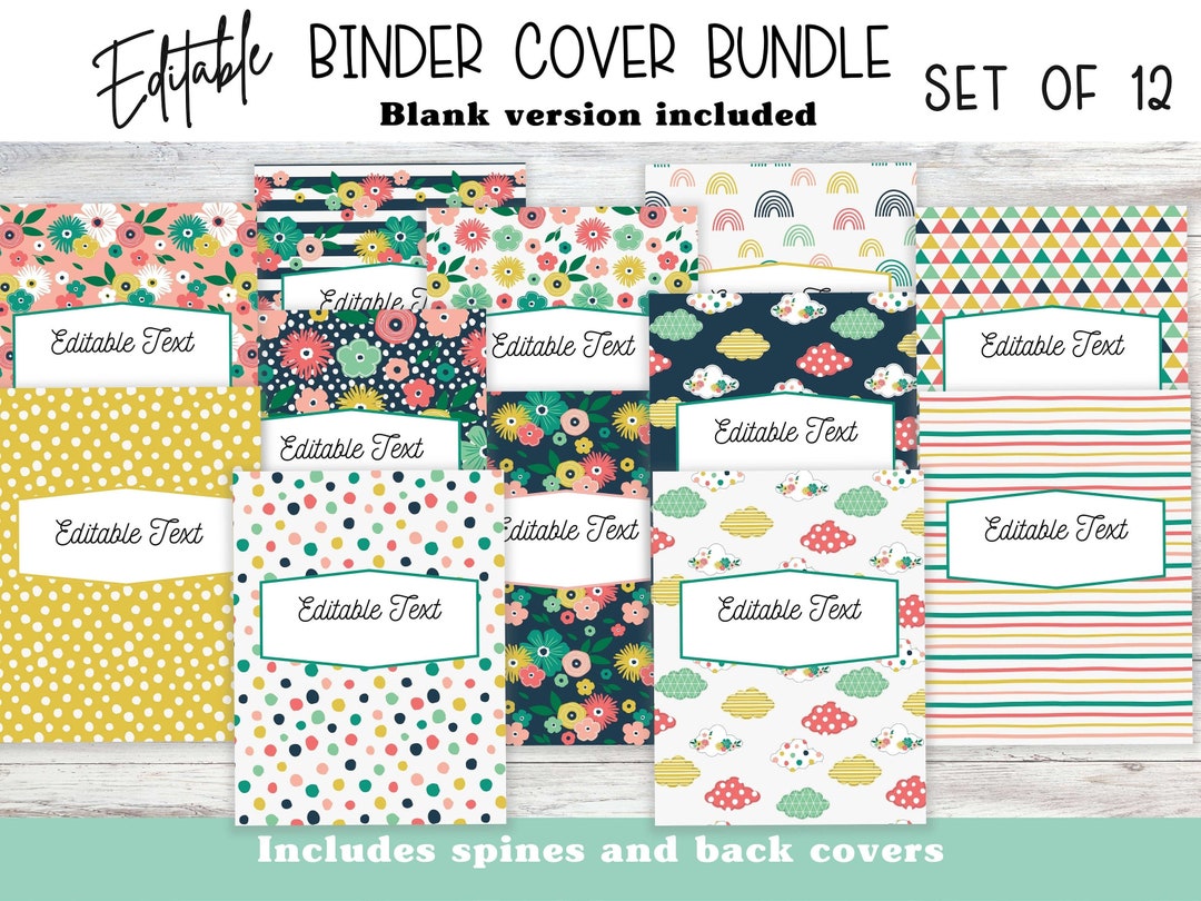 Binder Cover Printable - Set of 12 Editable Boho Floral Covers and ...