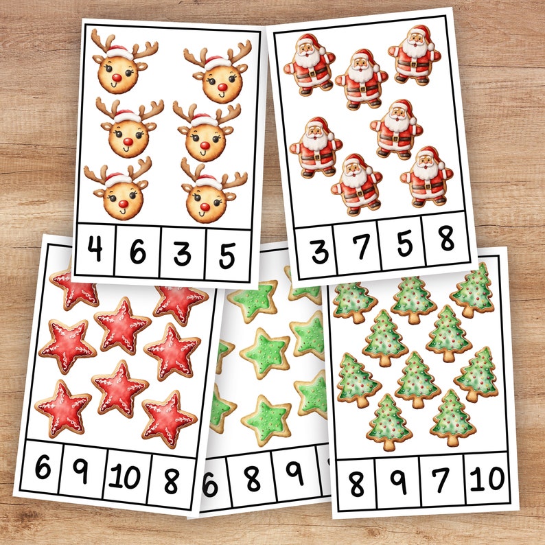 Christmas Count and Clip Cards Printable Preschool Pre K - Etsy