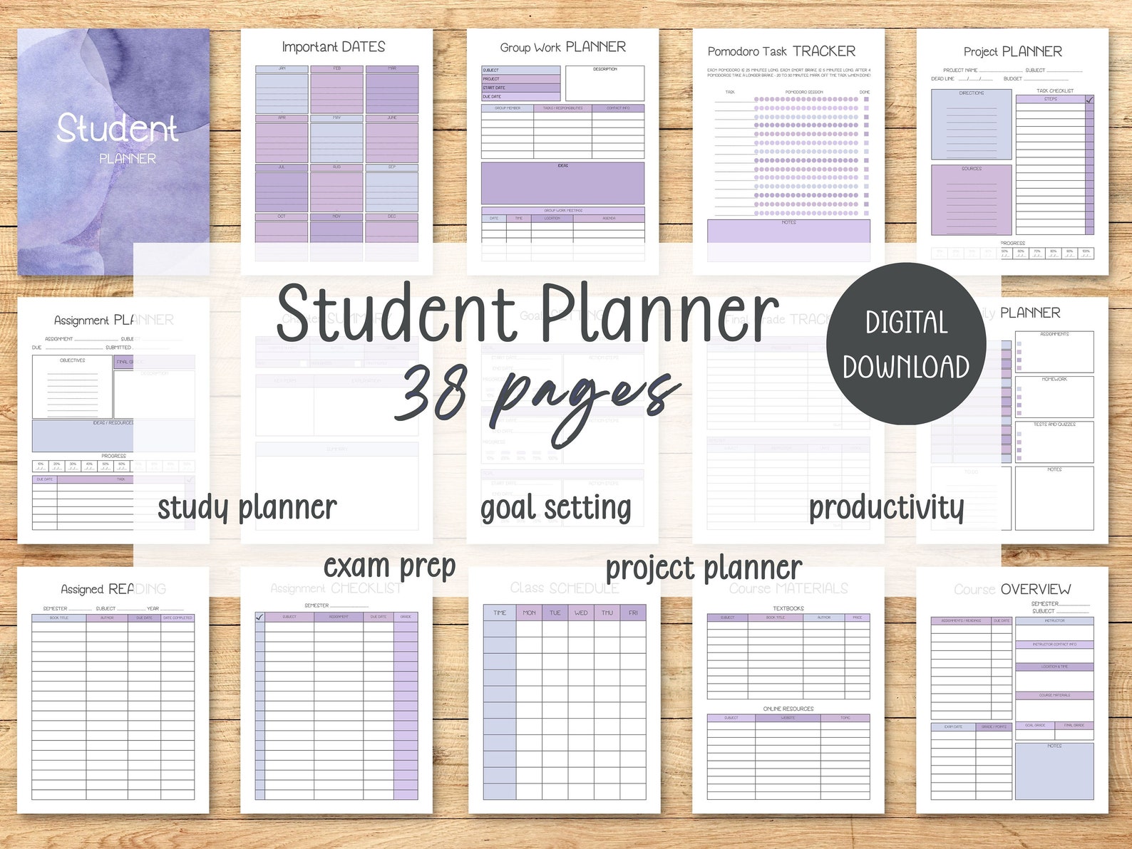 Printable Student Academic Planner Grade Tracker Assignment Exam Prep ...