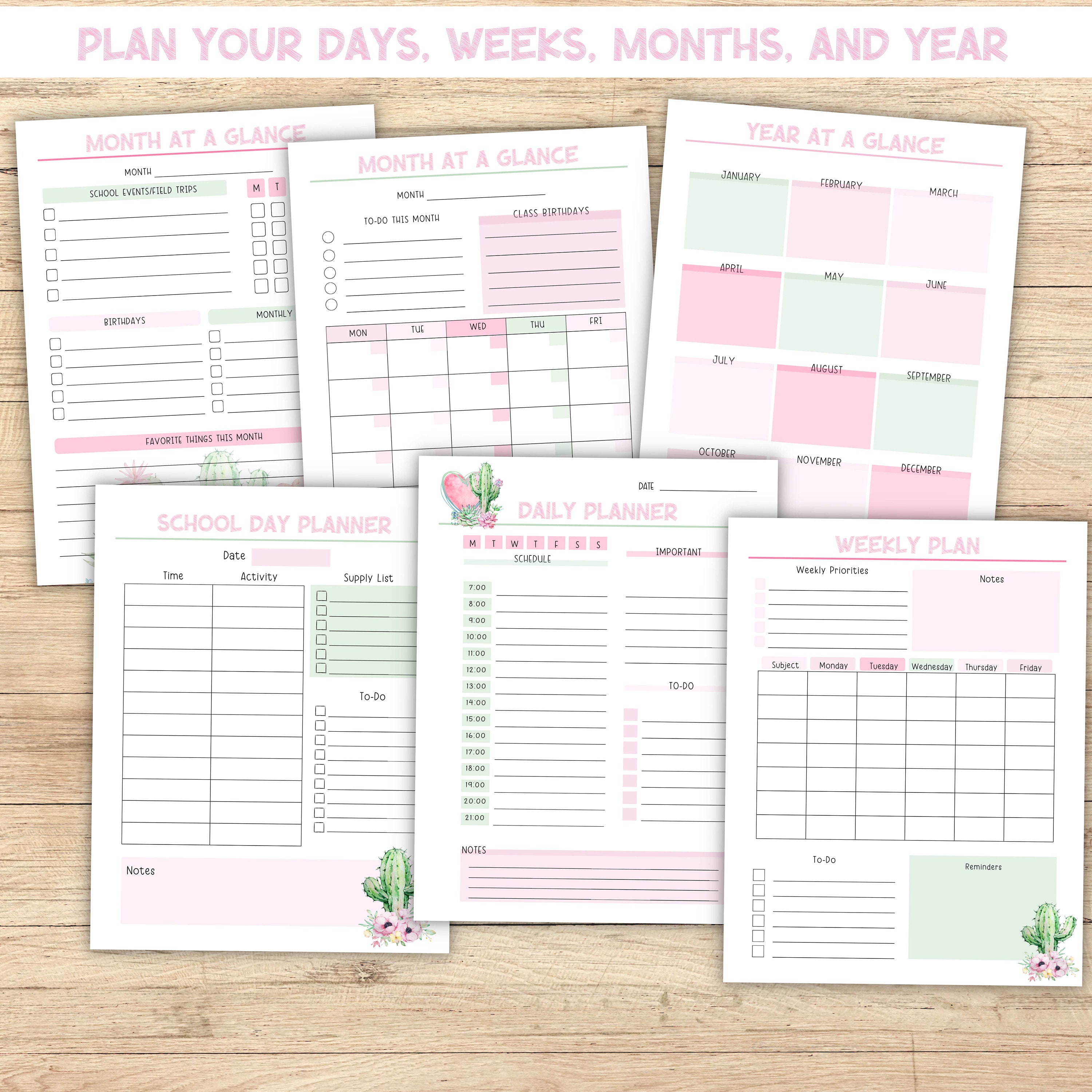 Pink Cactus Teacher Planner Printable - Teaching Binder With Lesson ...