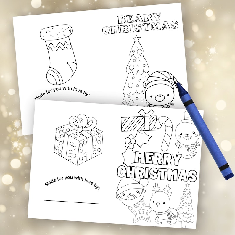 Christmas Coloring Cards 10 Printable Holiday Cards for Kids Winter ...